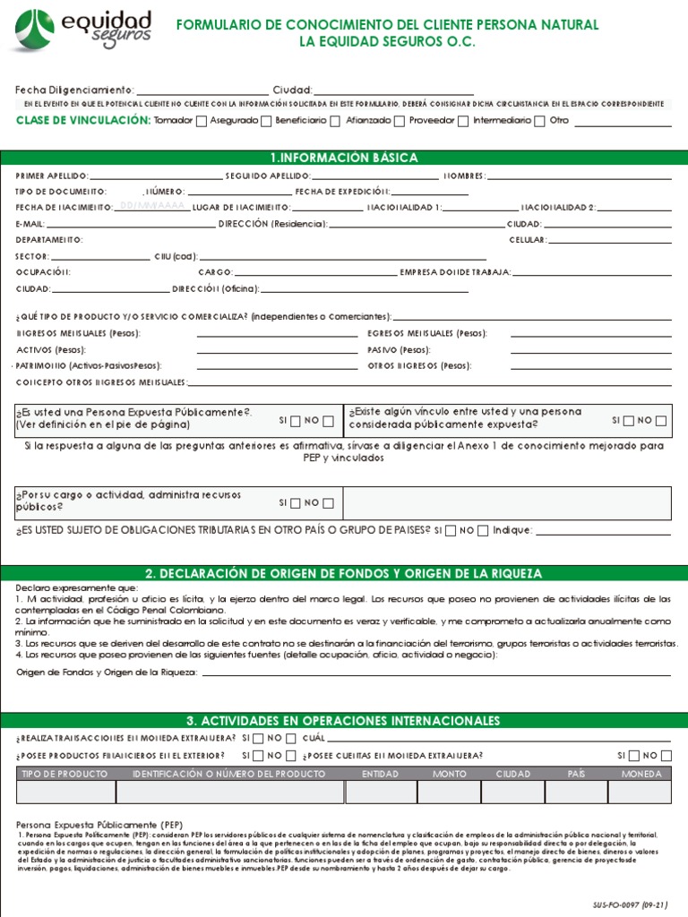 Sarlaft Persona Natural Equidad | PDF | Seguro | Póliza de seguros