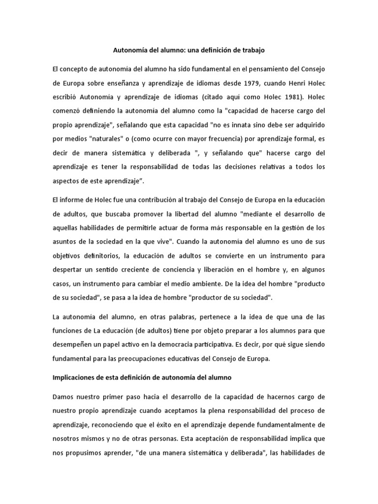 Autonomía Del Alumno | PDF | Aprendizaje | Motivación