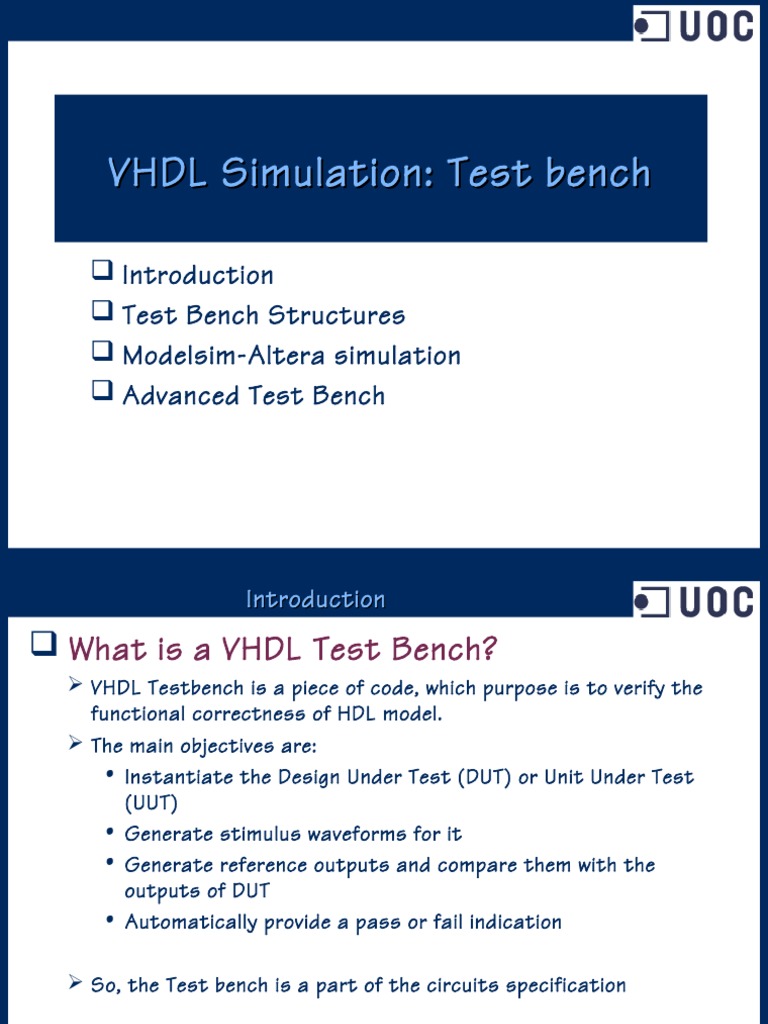 VHDL Simulation: Test Bench | PDF | Vhdl | Hardware Description Language
