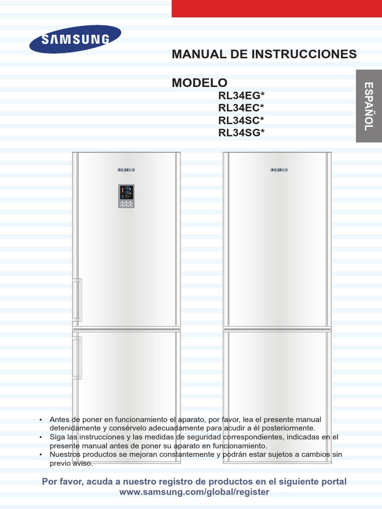 Manual Nevera Samsung RL34SG | PDF | Refrigerador | Agua