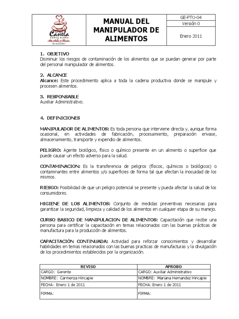 Manual Del Manipulador De Alimentos Pdf Seguridad Alimenticia