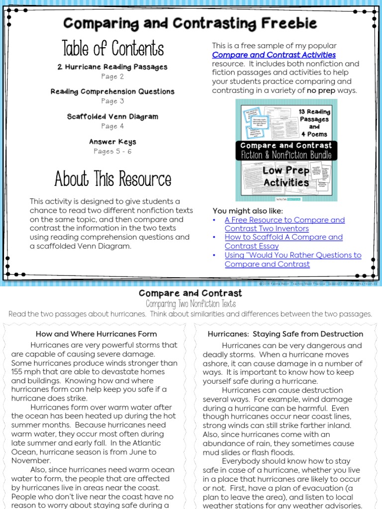 Compare and Contrast Freebie | Download Free PDF | Tropical Cyclones ...