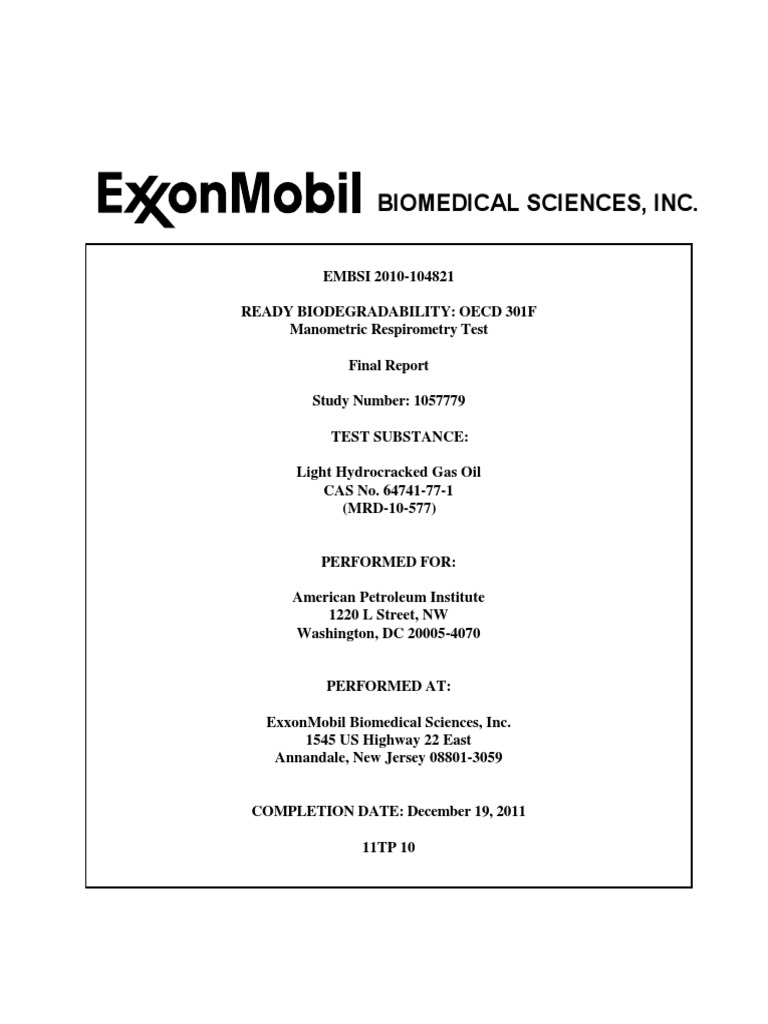 READY BIODEGRADABILITY OECD 301F Manometric Respirometry Test Biodeg ...