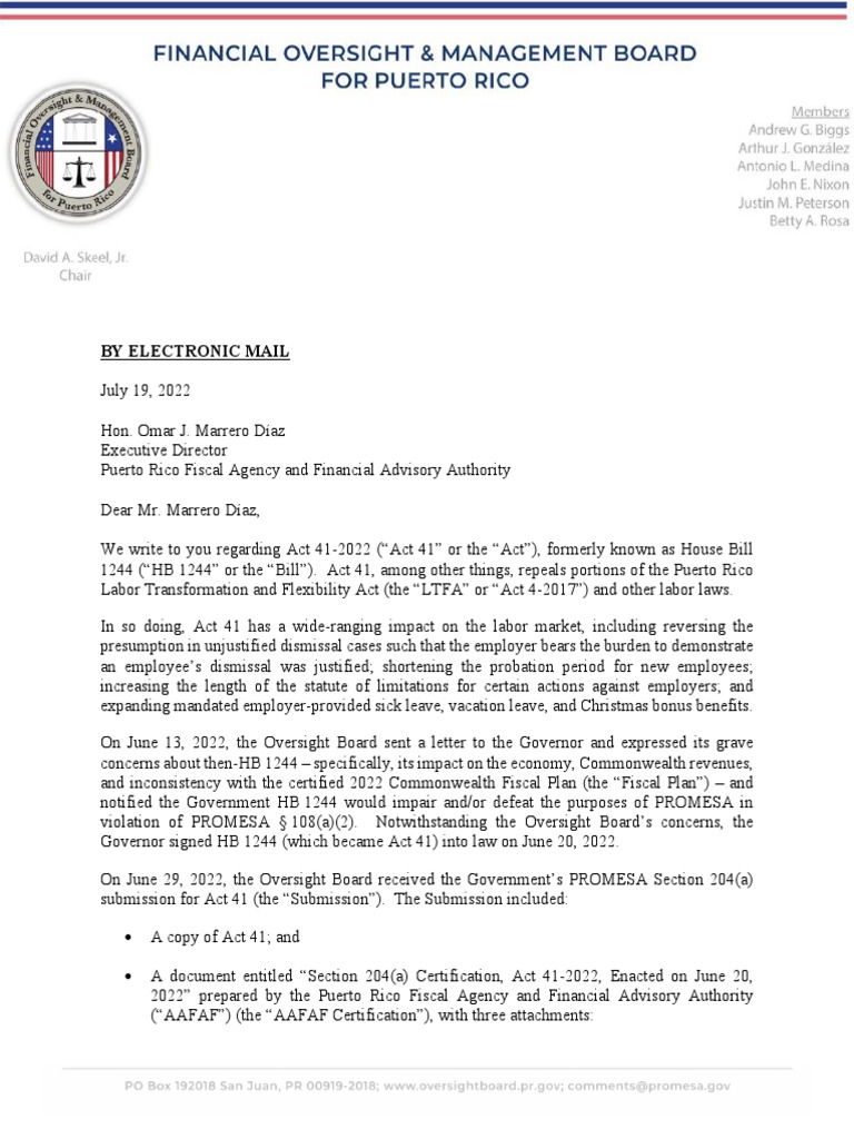 Fomb - Letter - Aafaf - HB 1244 - Act 41 - July 19, 2022 | PDF ...