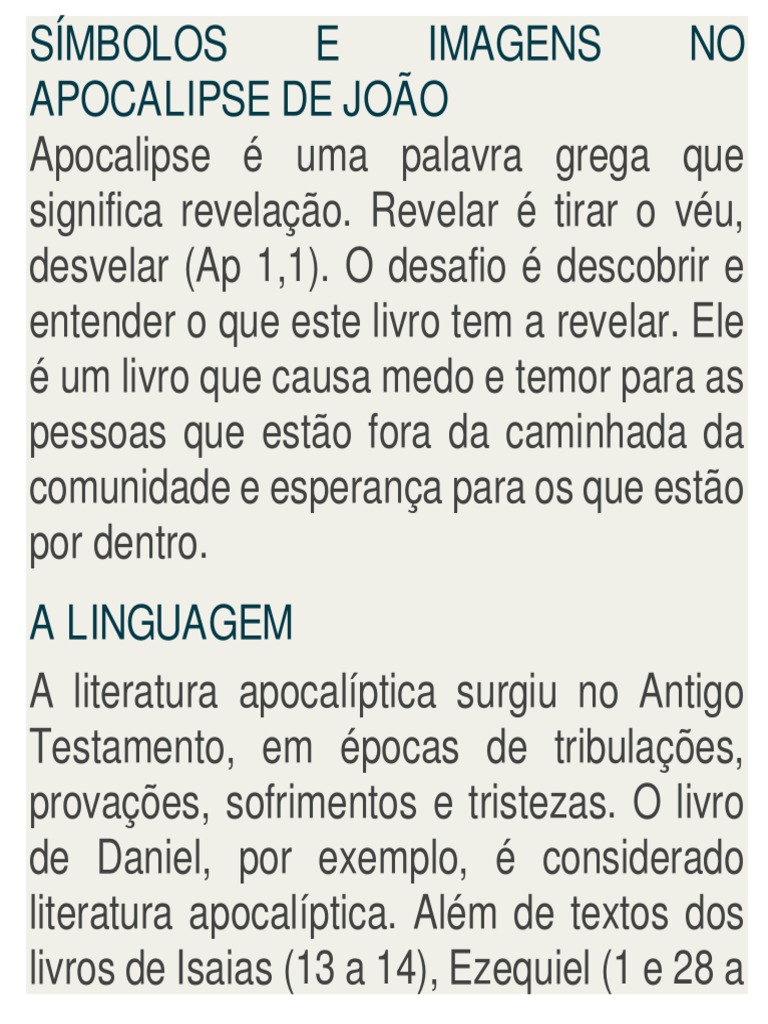 Símbolos E Imagens No Apocalipse De João Uma Linguagem Reveladora De