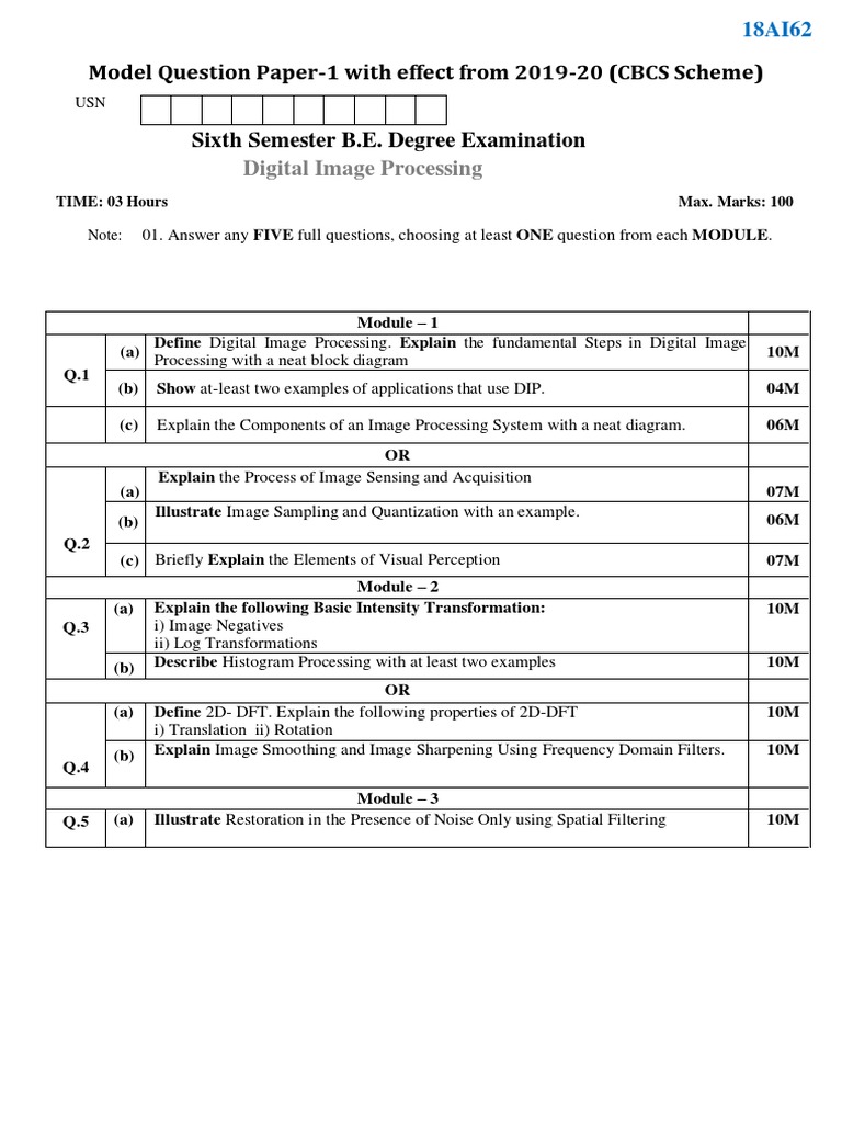 Digital Image Processing: Model Question Paper-1 With Effect From 2019 ...
