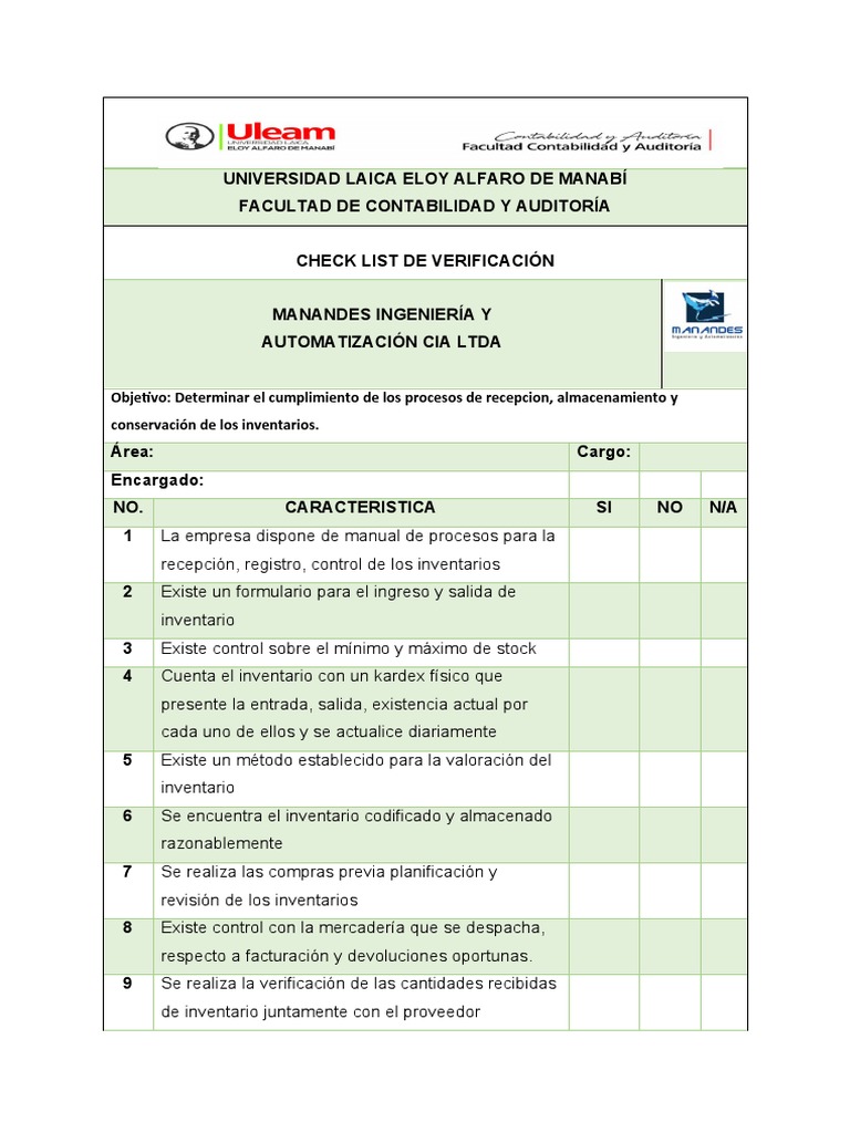 Check List Bodega | PDF | Inventario | Contabilidad