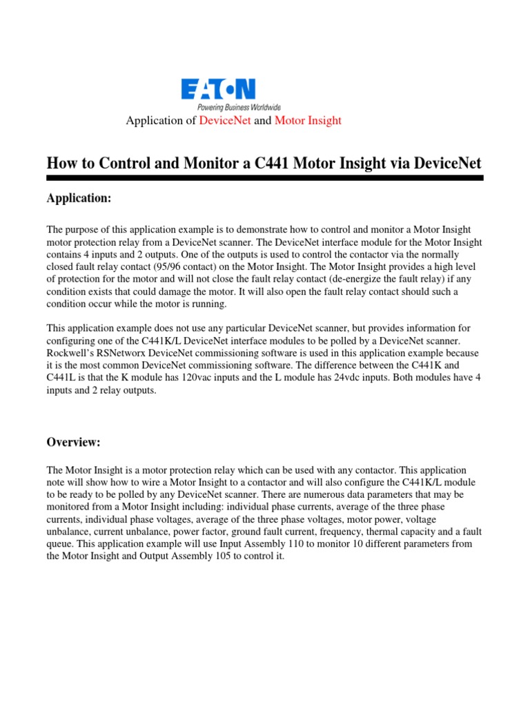 How To Control and Monitor A C441 Motor Insight Via DeviceNet | PDF ...