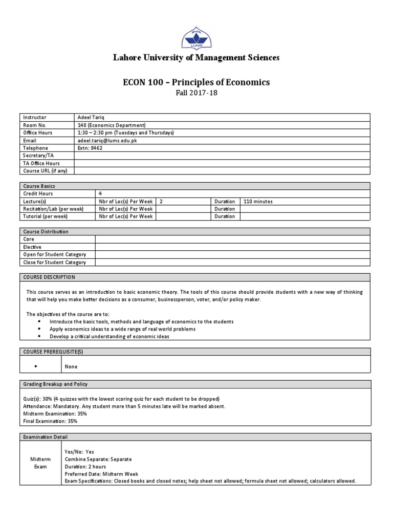 Econ 100 Principles Of Economics Adeel Tariq Pdf Economics