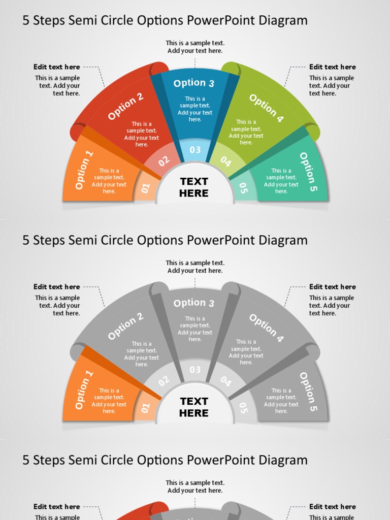 5 Steps Semi Circle Options Powerpoint Diagram: Text Here | PDF