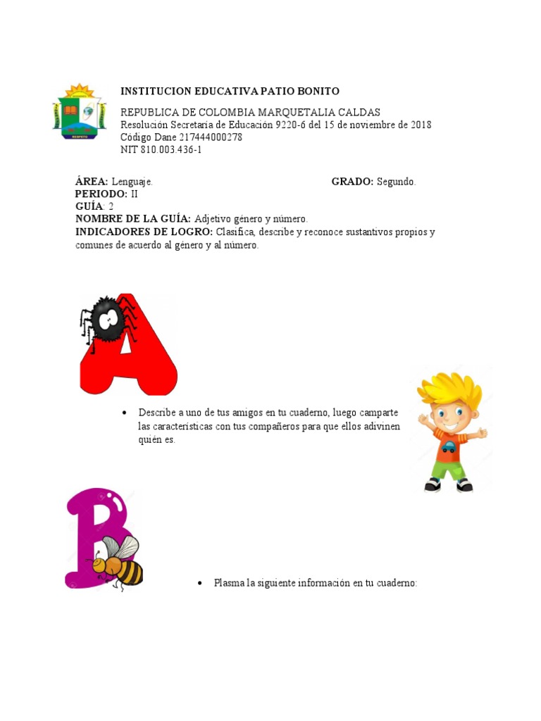 Guía 2. Adjetivo, Género y Número. | PDF | Adjetivo | Plural