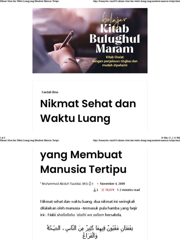 Nikmat Sehat Dan Waktu Luang Yang Membuat Manusia Tertipu | PDF