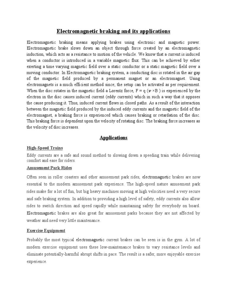 Electromagnetic Braking and Its Applications | PDF | Electromagnetic ...