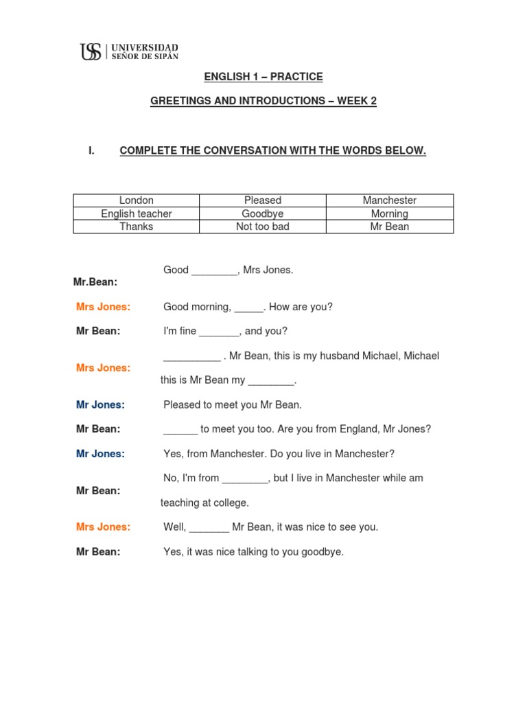 Greetings and Introductions Exercises | PDF | Lifestyle