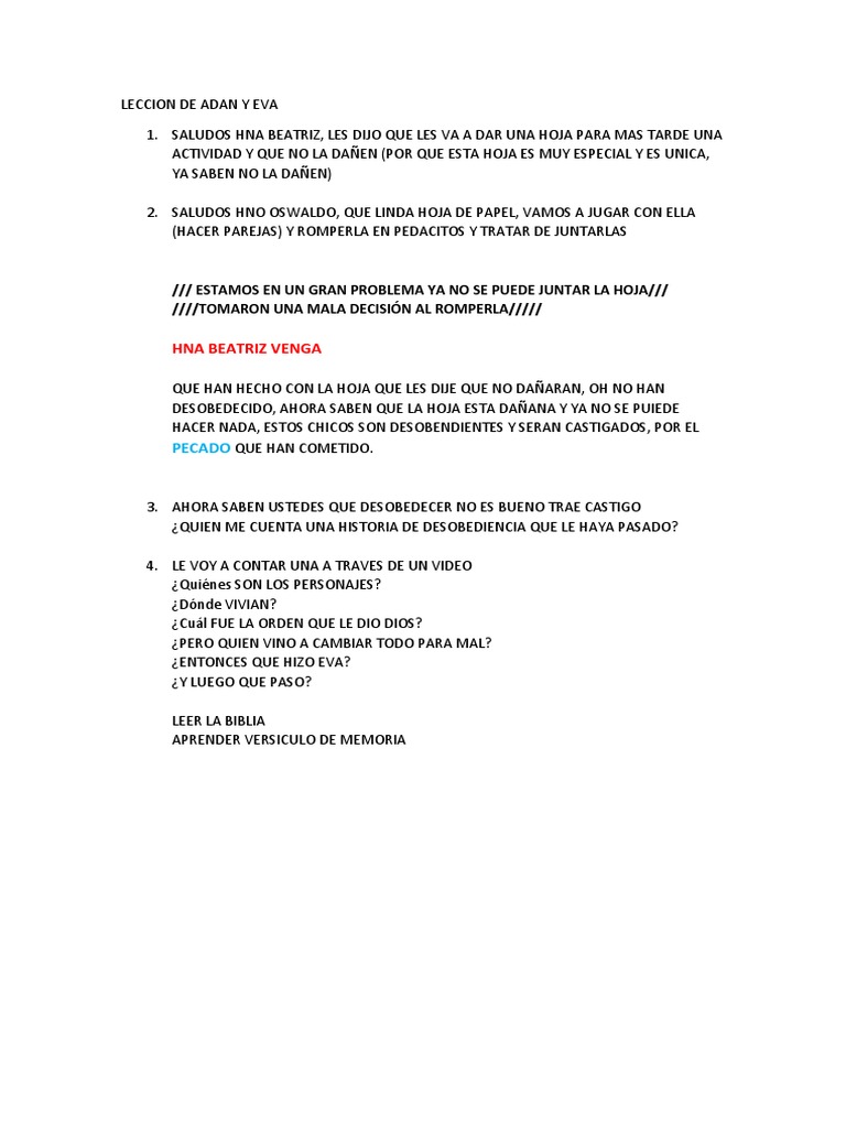 Leccion de Adan y Eva | PDF