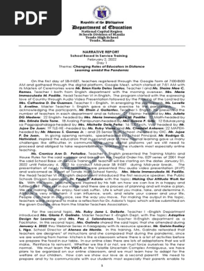 Narrative Report Inset Teachers Learning