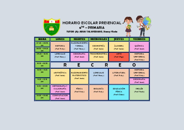 Horario Escolar Presencial | PDF