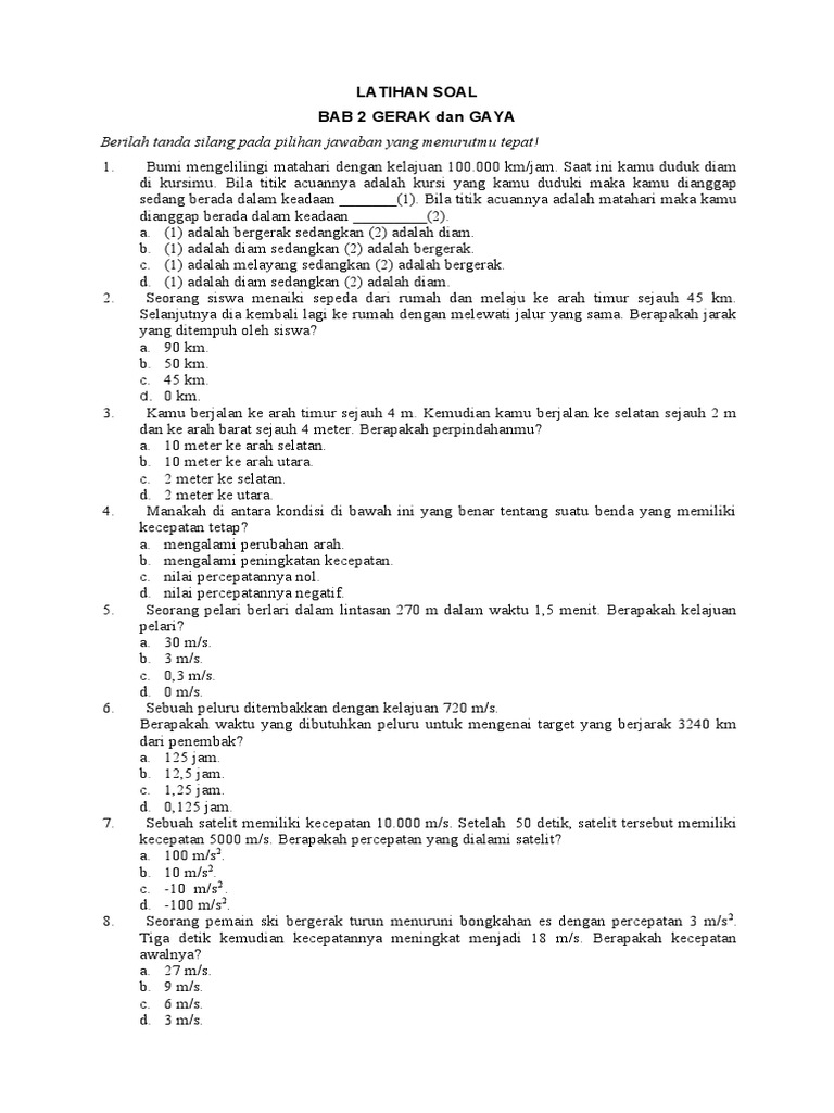 Latihan Soal Gerak Dan Gaya | PDF