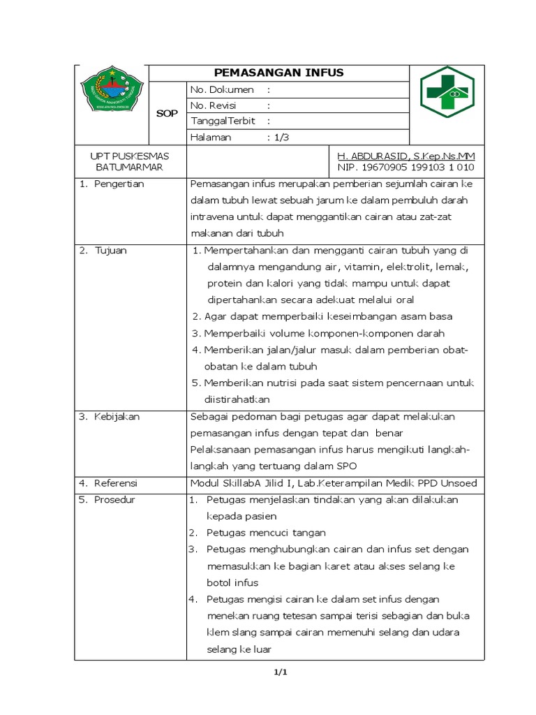 Pemasangan Infus | PDF