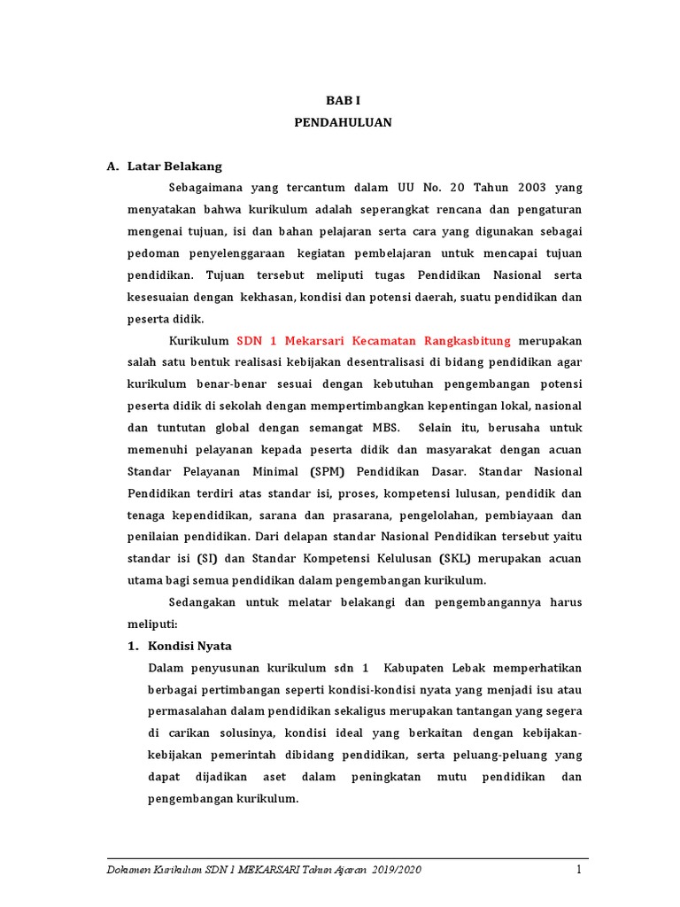 Contoh Revisi Kurikulum 2019-2020 SDN 1 Mekarsari | PDF | Karier & Perkembangan | Ilmu Sosial