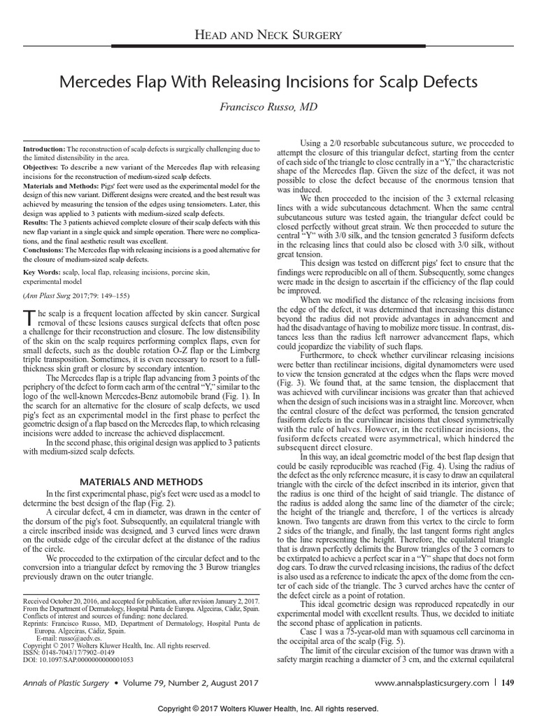 Mercedes Flap With Releasing Incisions For Scalp Defects | PDF | Circle ...