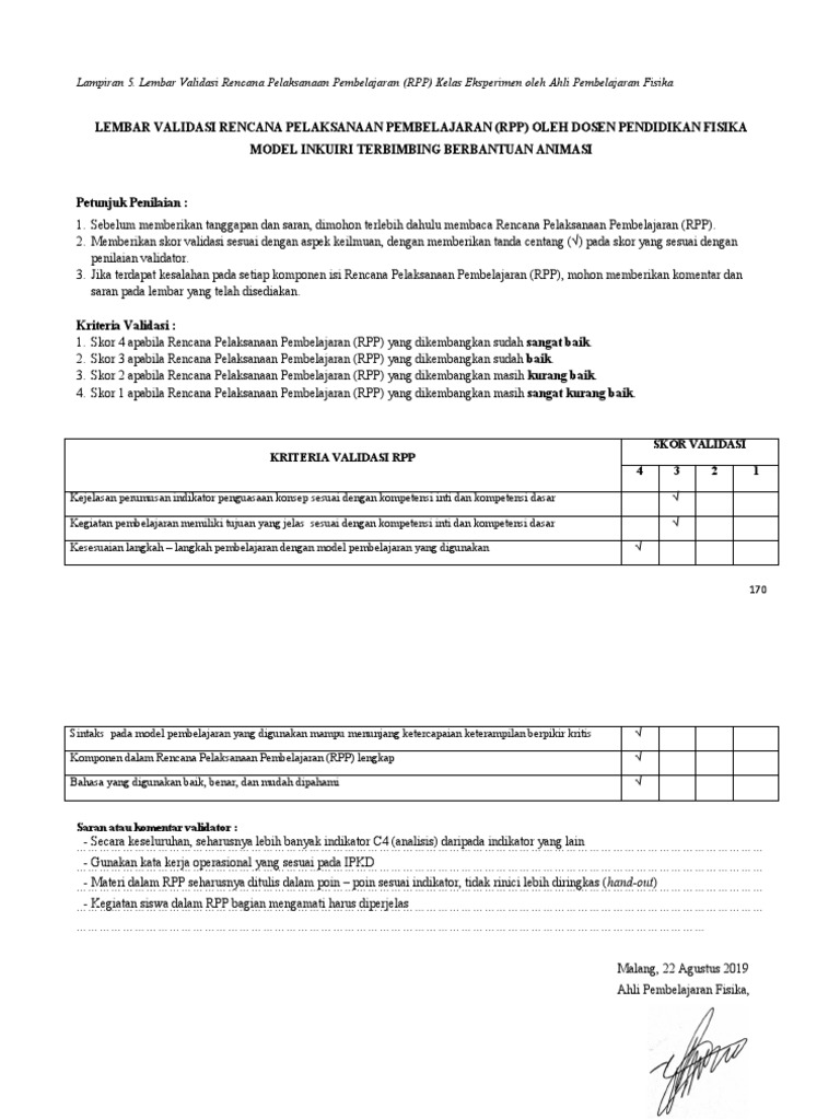 Lampiran 5 & 6 Validasi RPP | PDF