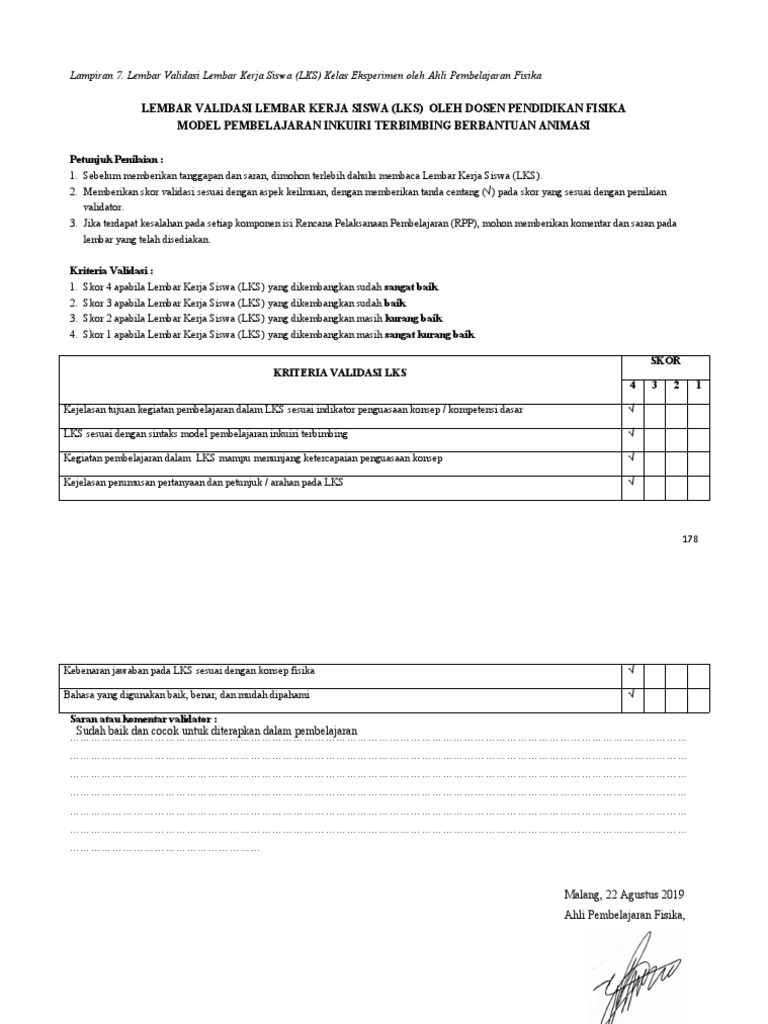 Lampiran 7 & 8 Validasi LKS | PDF