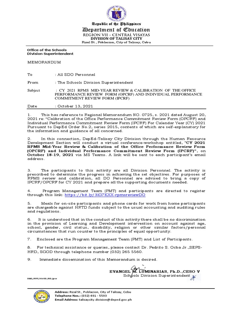 Talisay City 2021 RPMS Mid-Year Review | PDF | Communication