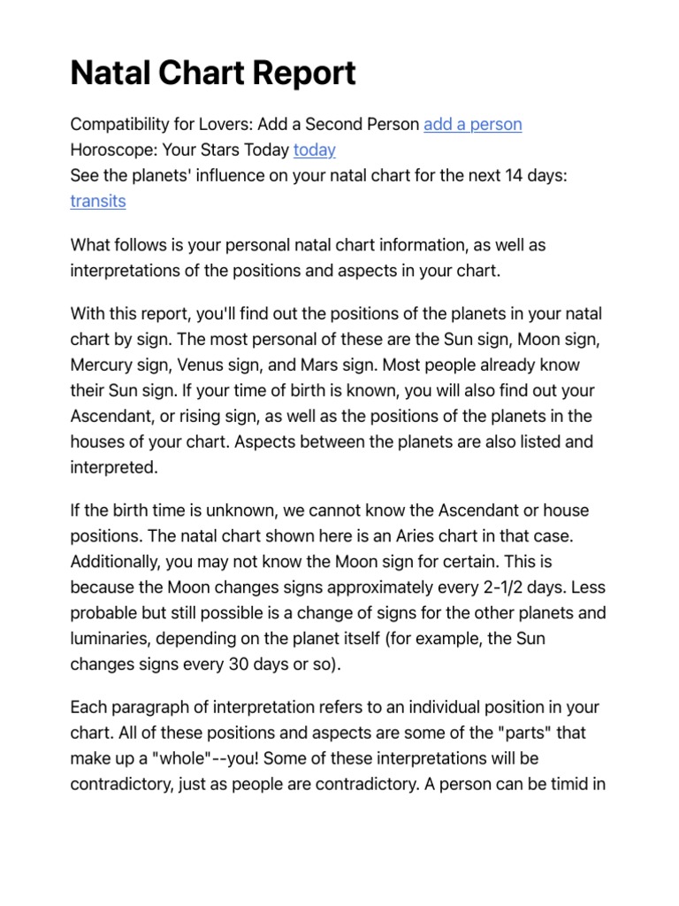 Natal Chart Report | PDF | Horoscope | Planets In Astrology