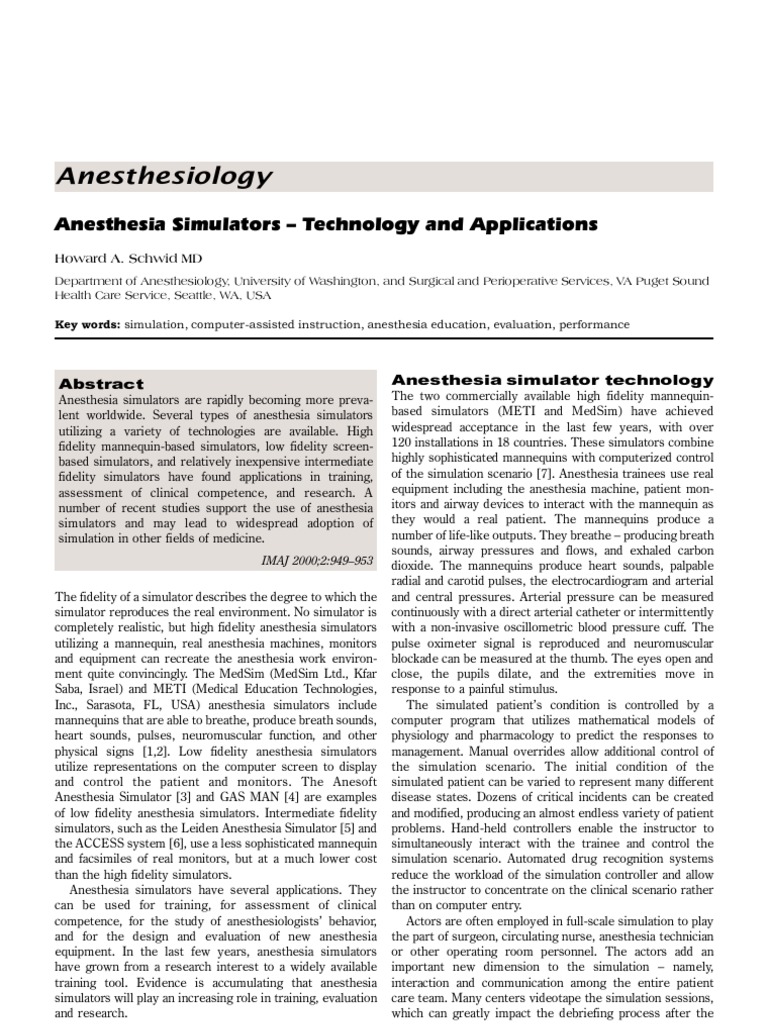 Anesthesia Simulators - Technology and Applications | PDF | Anesthesia ...