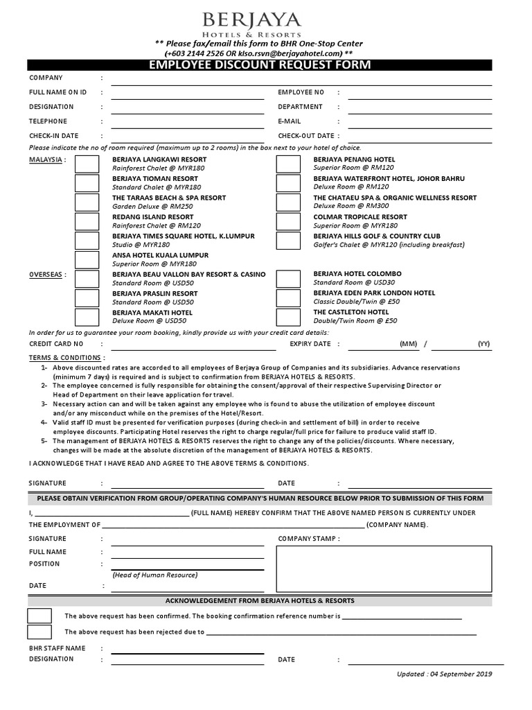 BHR Employee Discount Request Form 2019 | PDF
