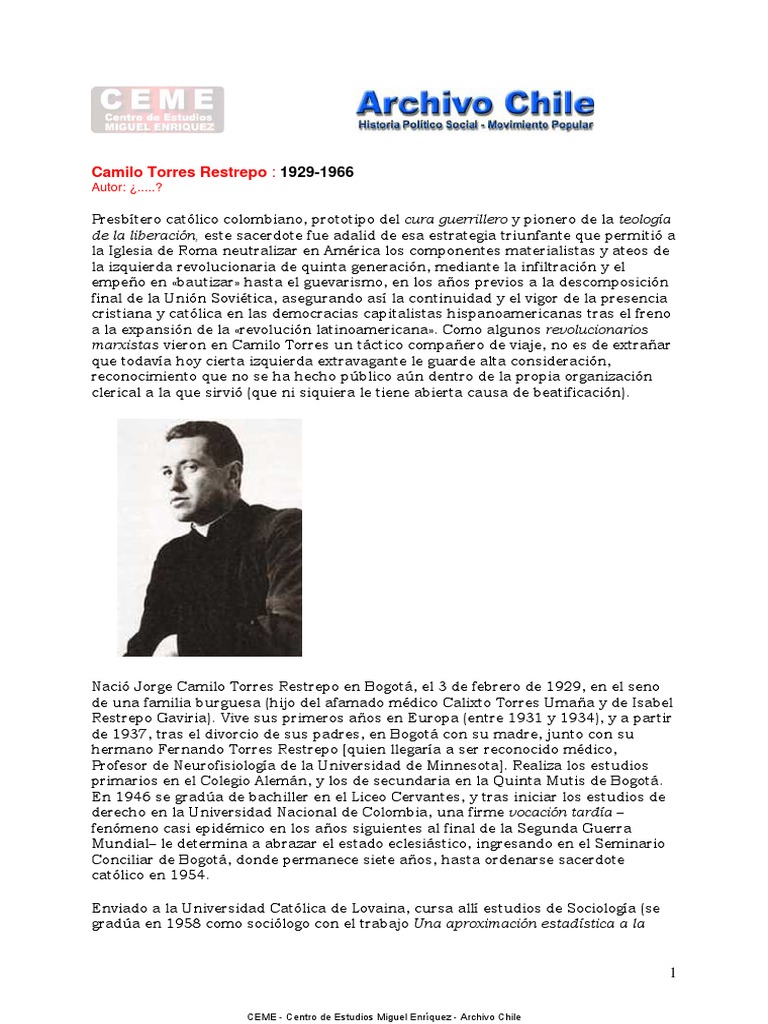 Camilo Torres Restrepo Biografia | PDF