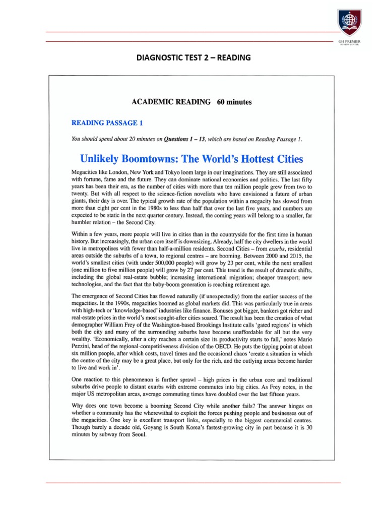 Reading Diagnostic Test Document | PDF | Finance & Money Management