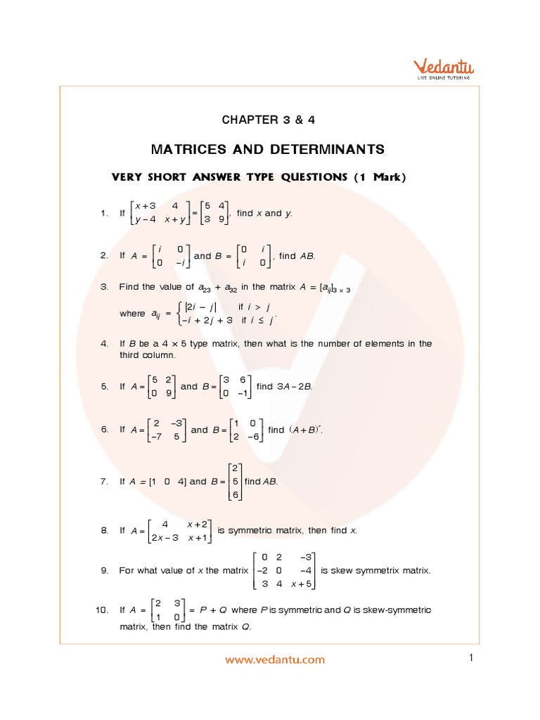 Important Questions For CBSE Class 12 Maths Chapter 3 | PDF | Matrix ...
