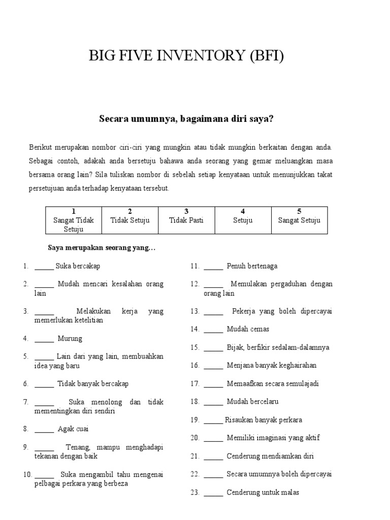 Inventori Lima Personaliti BFI | PDF | Pengembangan Diri
