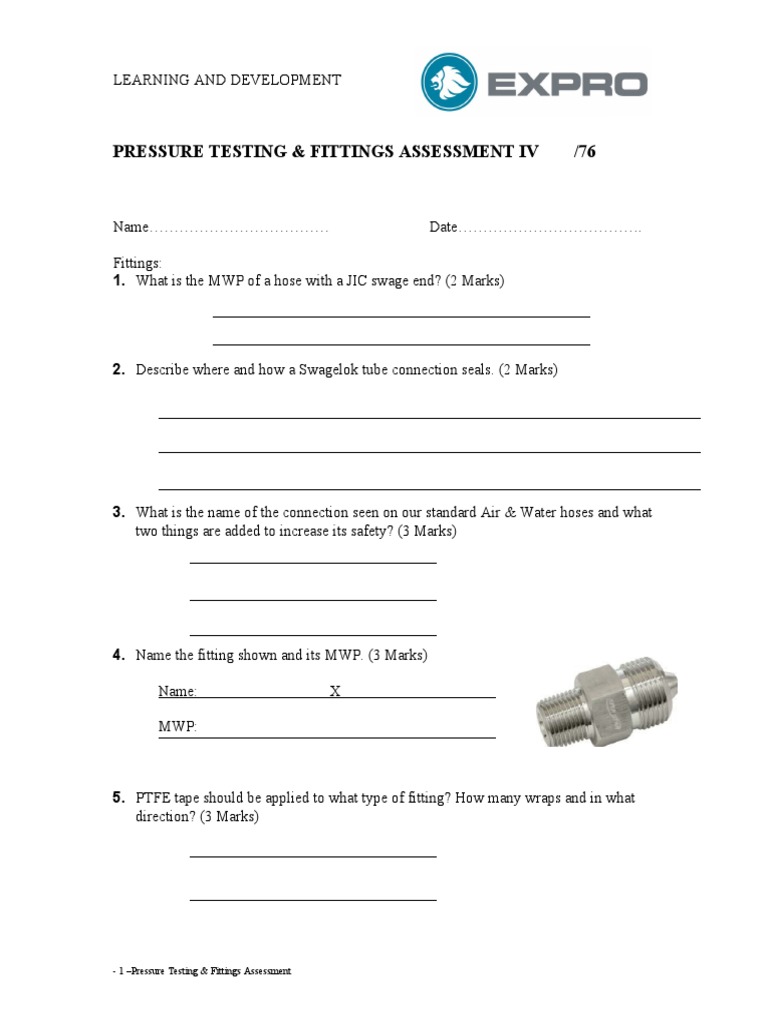 PT and Fittings Exam 4 | PDF | Leak | Pipe (Fluid Conveyance)