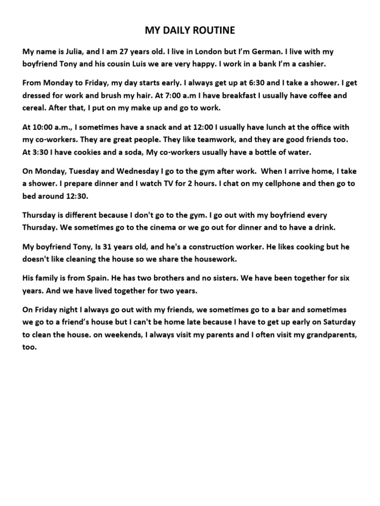 My Daily Routine | PDF | Lunch | Cuisine