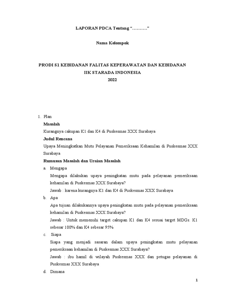 Contoh Laporan Tugas Pdca | PDF