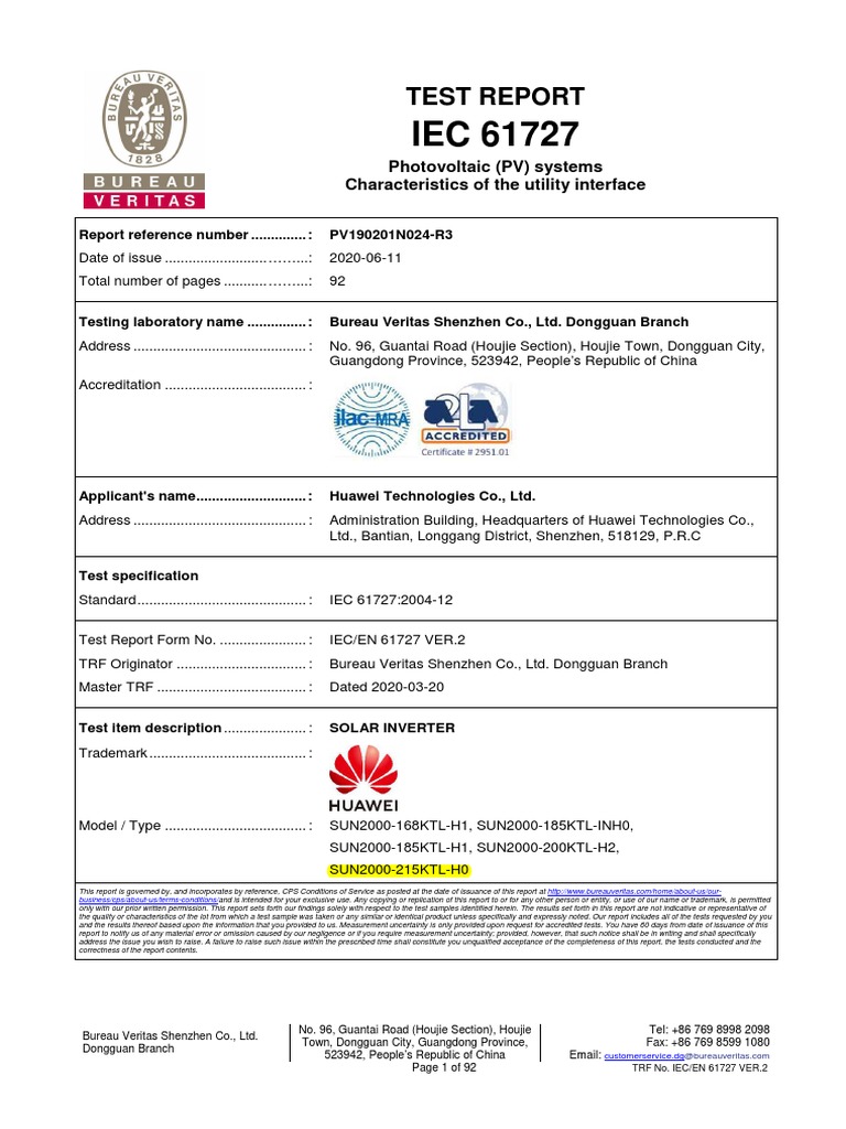 Test Report: Photovoltaic (PV) Systems Characteristics of The Utility ...