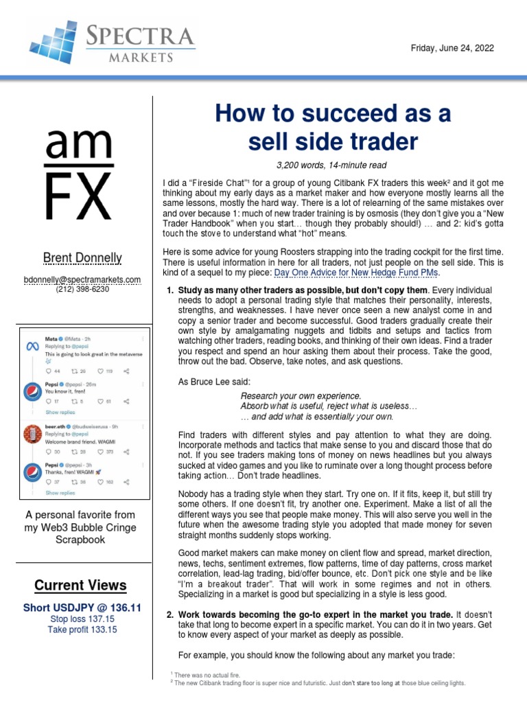 How To Succeed As A Sell Side Trader: Brent Donnelly | PDF | Derivative (Finance) | Commodity ...