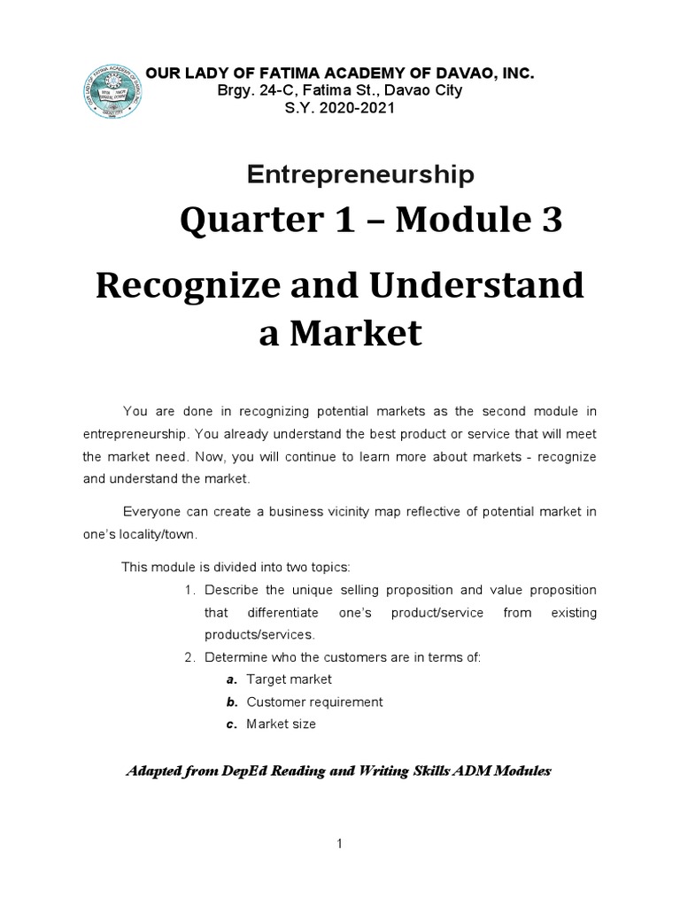 Entrepreneurship Mod3 Recognize and Understand A Market | PDF | Market ...