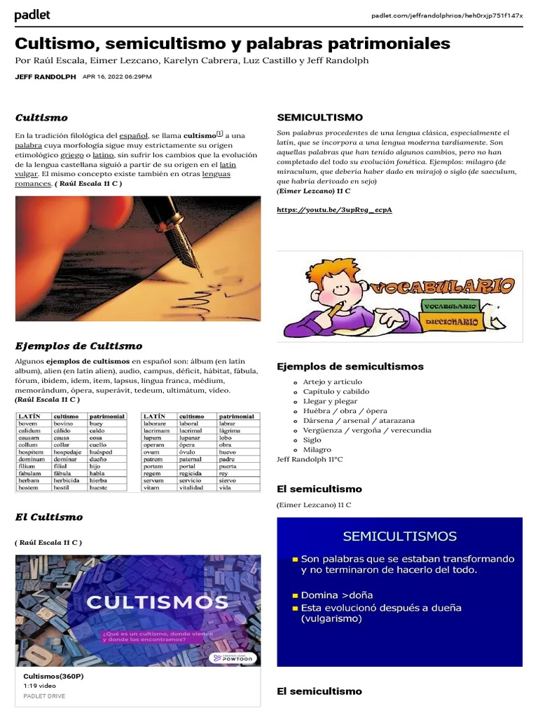 Cultismo, Semicultismo y Palabras Patrimoniales | PDF | latín | Cognición