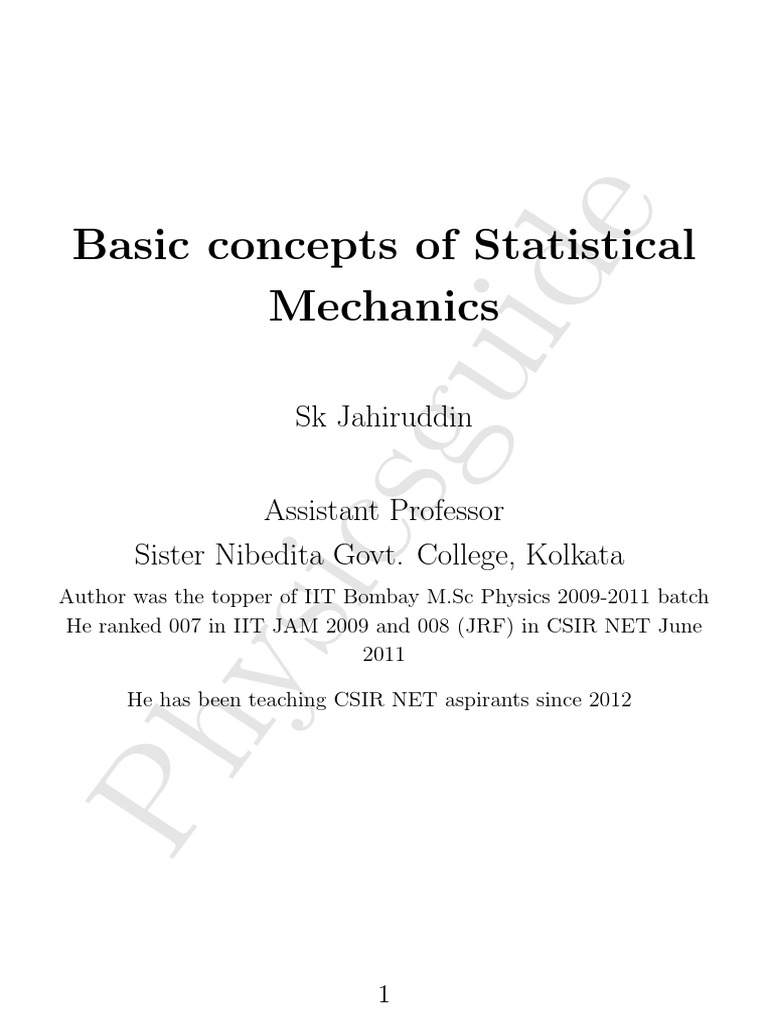 PH Ysicsguide: Basic Concepts of Statistical Mechanics | PDF ...