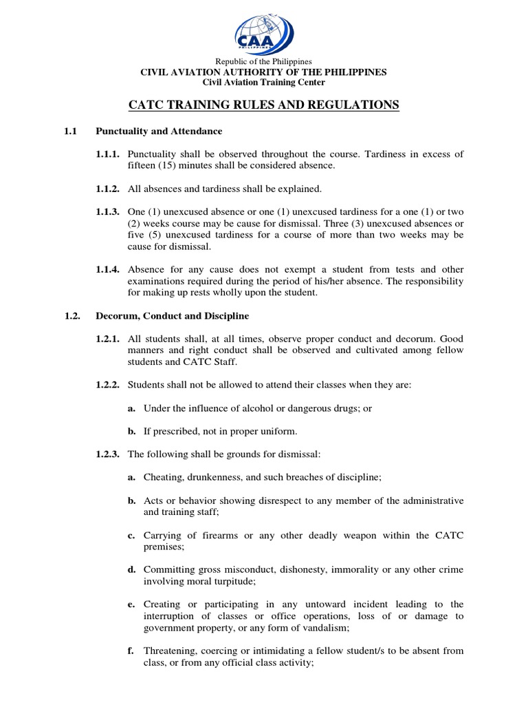 CATC Training Rules and Regulations | PDF | Government | Justice