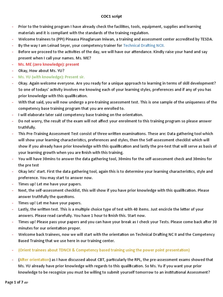 COC Script for Technical Drafting NCII | PDF | Educational Assessment | Multiple Choice