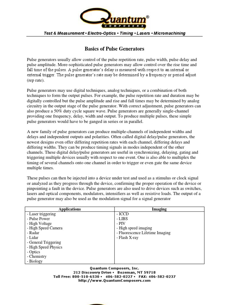 Pulse Generator Basic Information | PDF | Electronic Engineering | Optics
