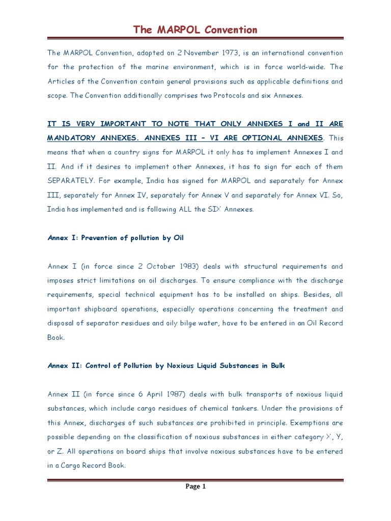 An Overview of the MARPOL Convention and its Six Annexes Regulating ...