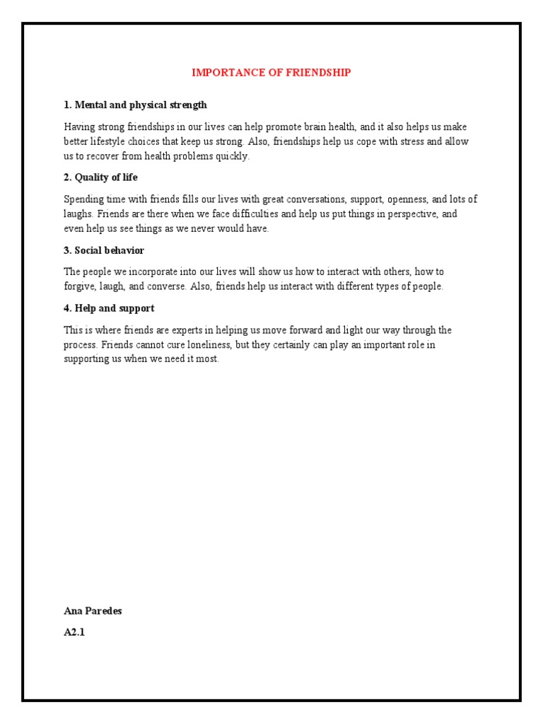 Benefits of Friendship Explained | PDF | Self-Improvement | Wellness