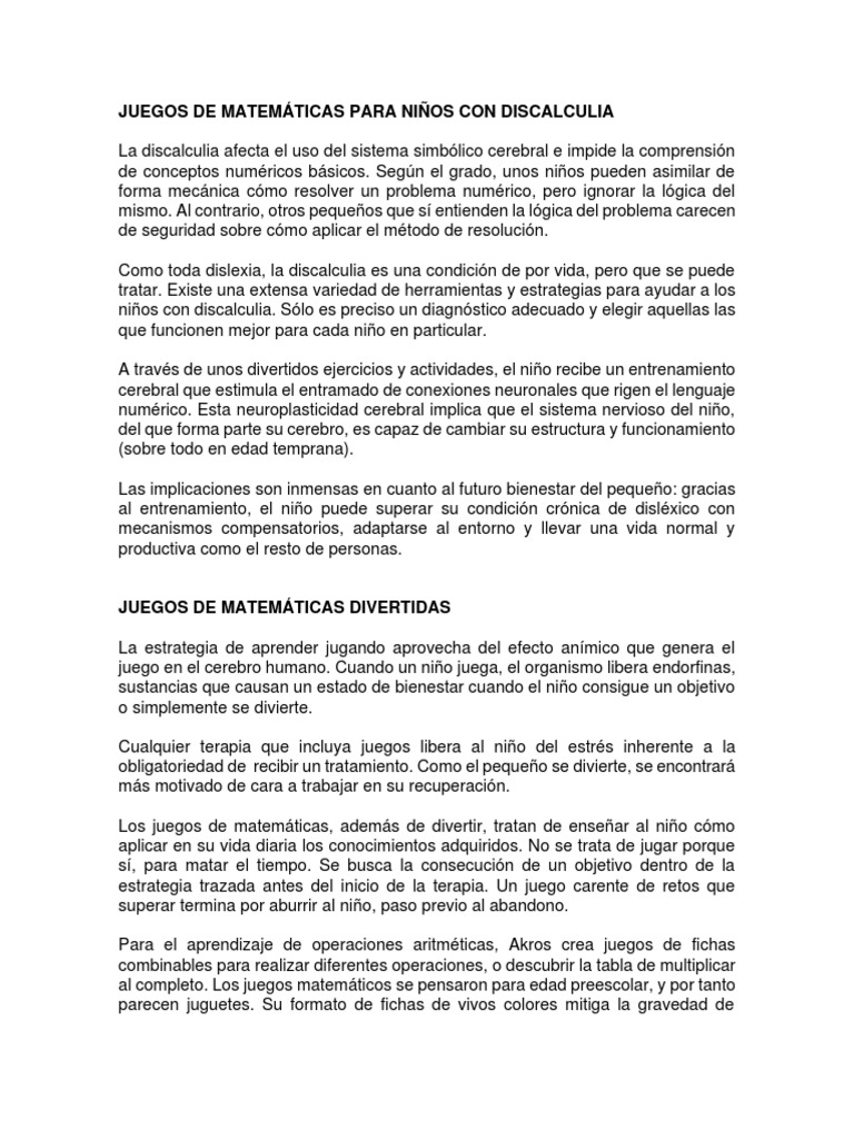 Juegos Matemáticos para Discalculia | PDF | Cerebro | Estrés (biología)