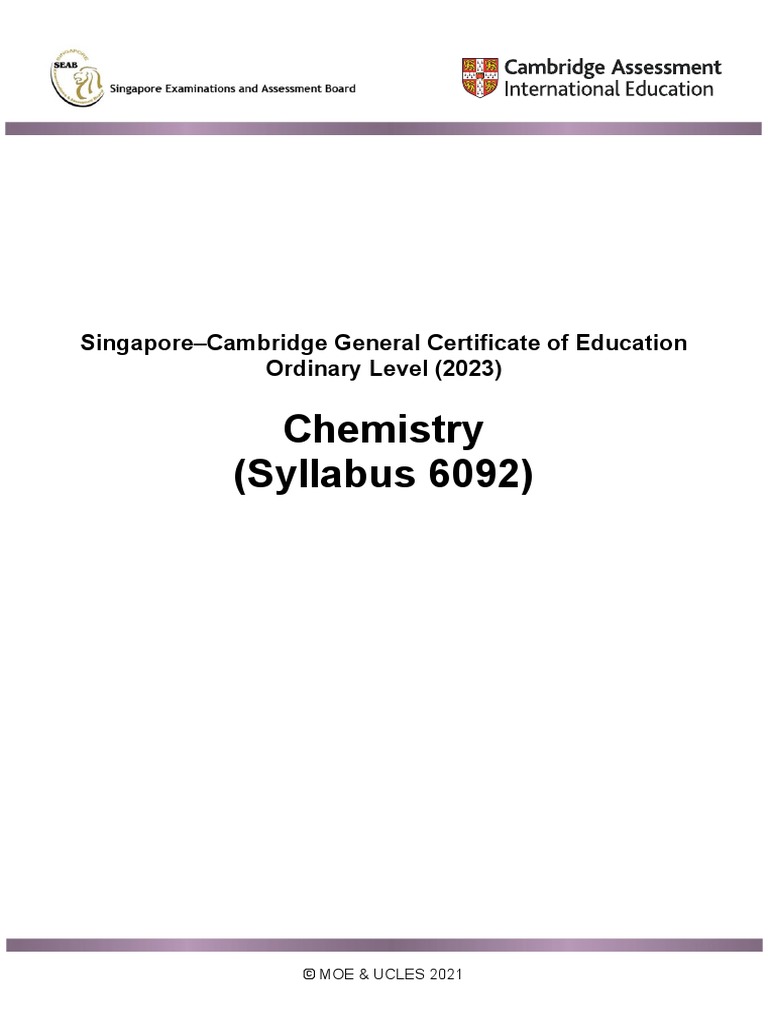 6092 Pure Chemistry Syllabus For O Level Exams in 2023 | PDF | Chemical ...